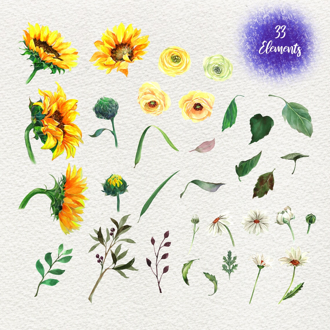 Sunflower Watercolor Clipart, Sunflower Elements, Floral Bouquets ...