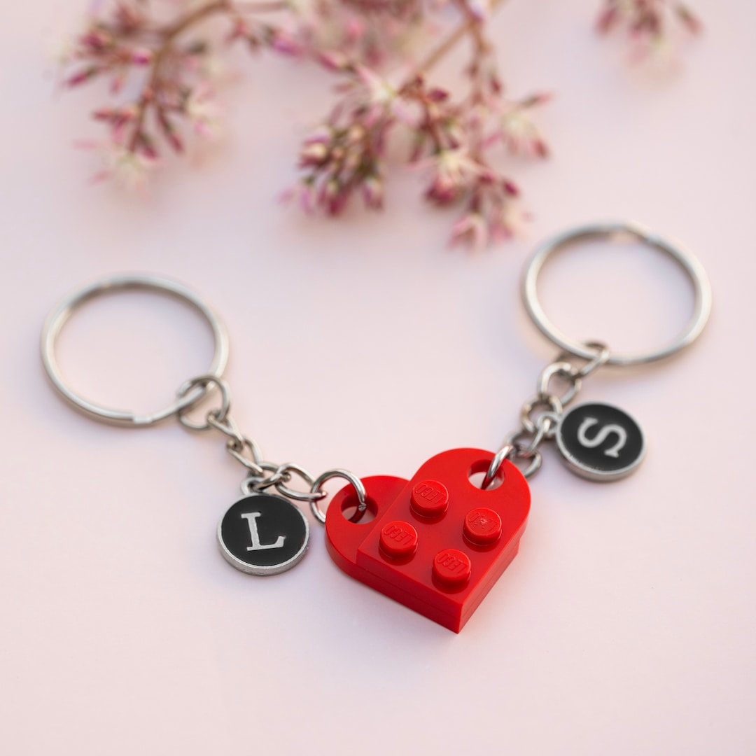 Heart Keychain Set With Initial Pendants - Made of Authentic LEGO ...
