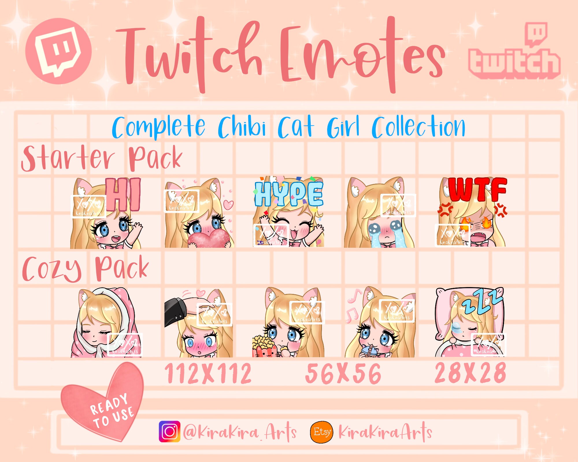 Twitch Emotes Chibi Girl Emotes Expressive Pack Blonde Etsy