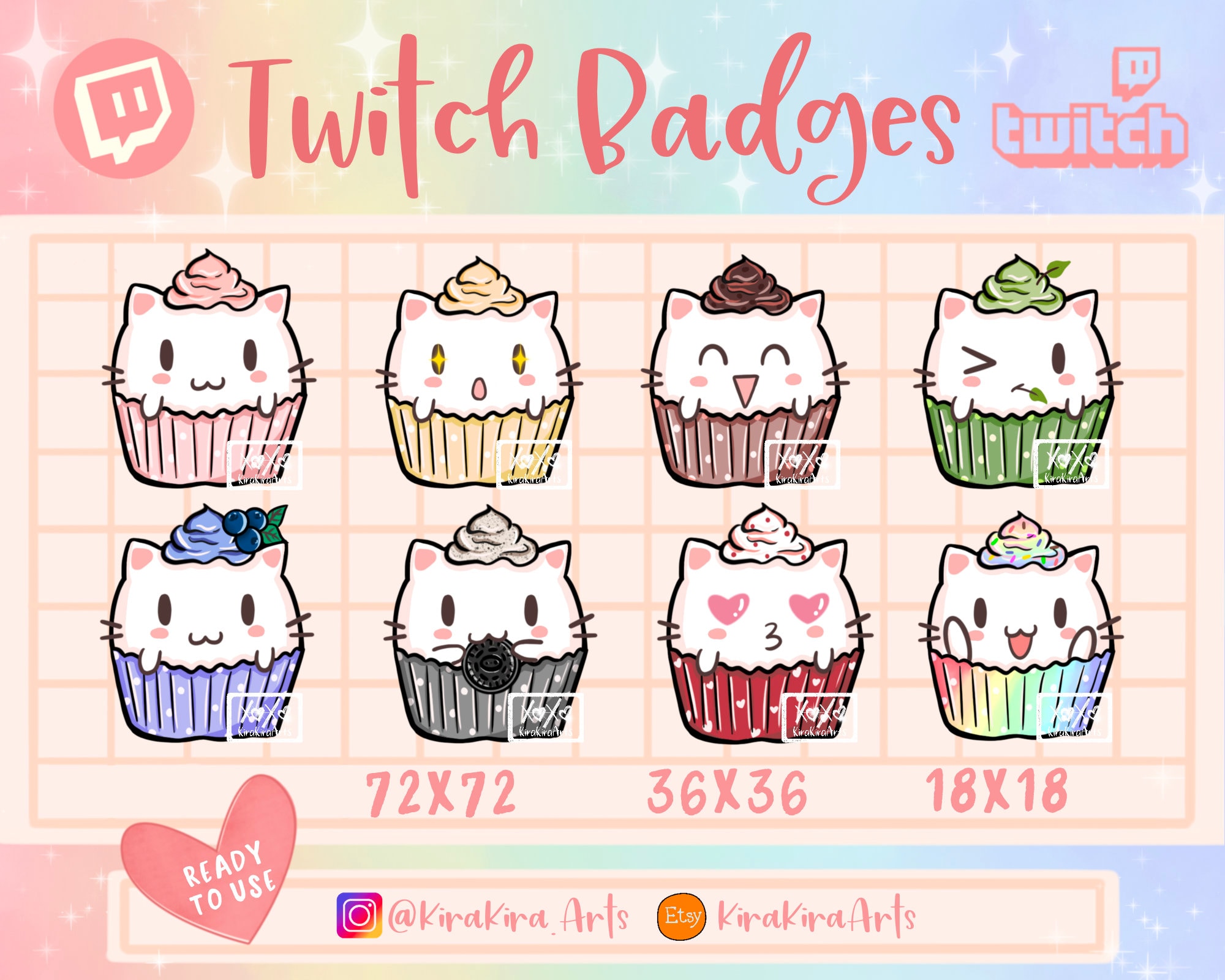 Twitch Sub Badges Cat Cupcakes Badges Cat Badges Twitch - Etsy