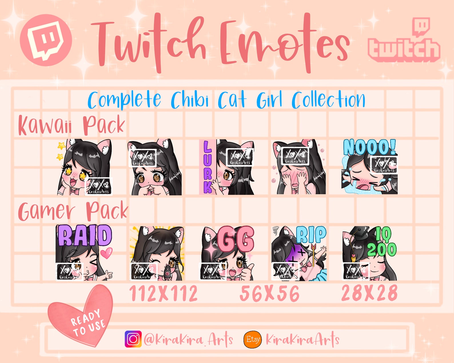 Twitch Emotes Chibi Girl Emotes Fun Pack Black Hair Cat - Etsy Canada