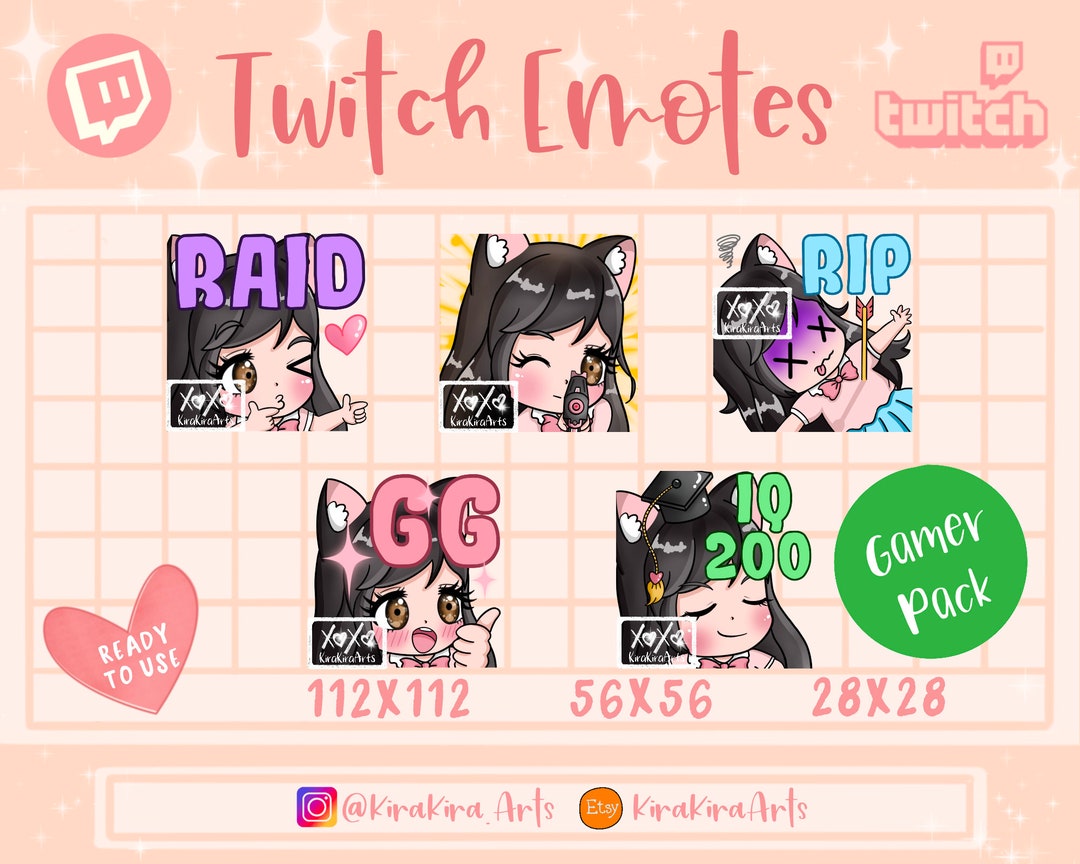 Twitch Emotes | Chibi Girl Emotes | Gamer Pack | Black Hair Cat Ears ...