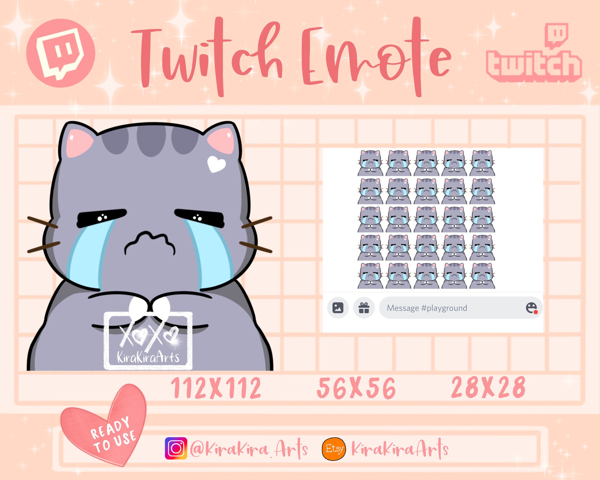 Twitch Emote Sad Kitty Crying Emote Discord Emote Cat - Etsy