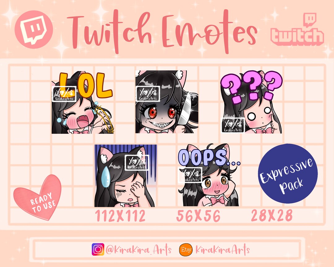 Twitch Emotes Chibi Girl Emotes Expressive Pack Black Etsy