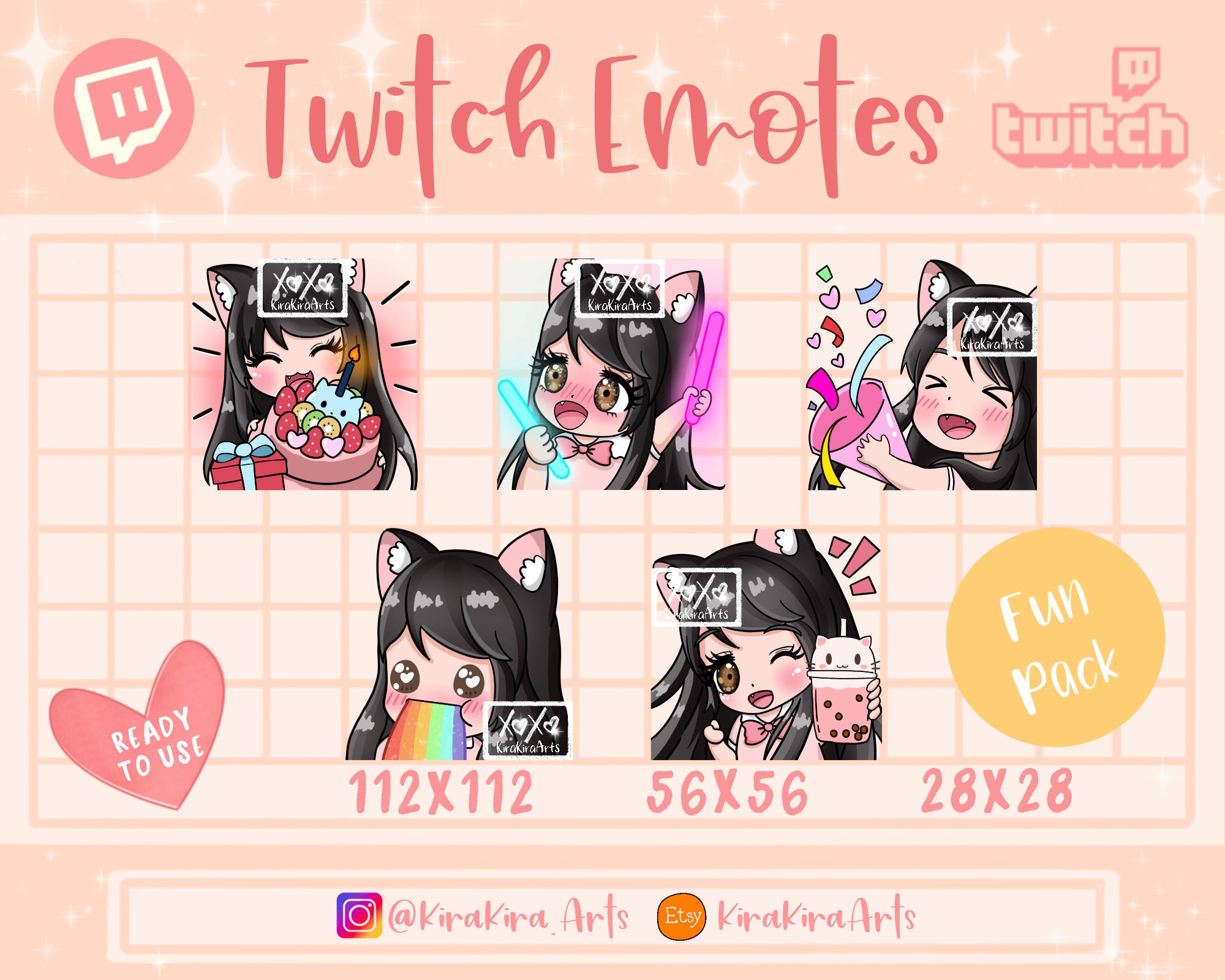 Twitch Emotes Chibi Girl Emotes Fun Pack Black Hair Cat - Etsy Canada
