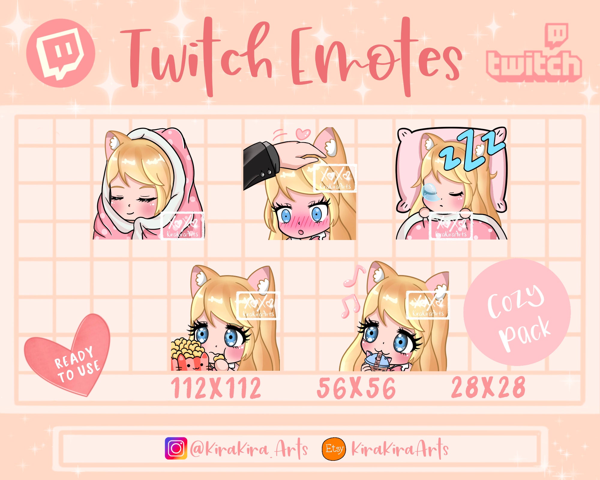 Twitch Emotes Chibi Girl Emotes Cozy Pack Blonde Hair - Etsy