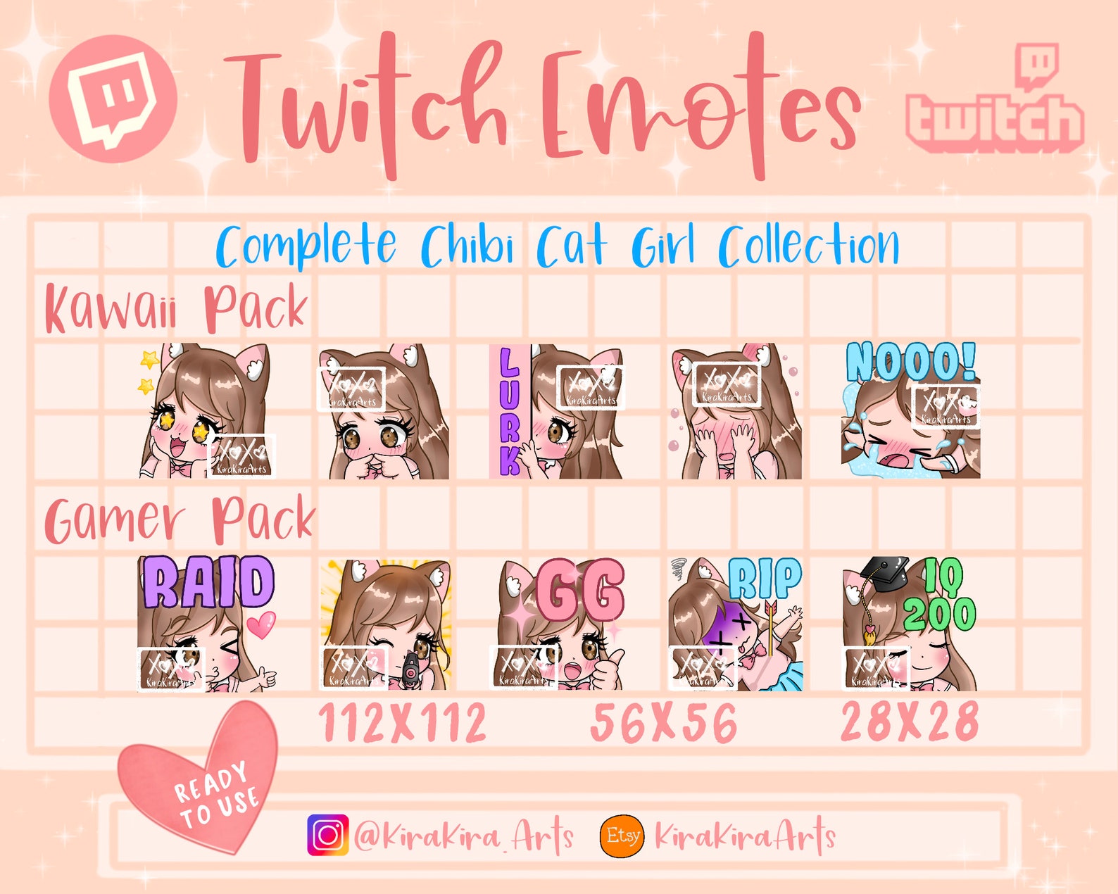 Twitch Emotes Chibi Girl Emotes Fun Pack Brown Hair Cat - Etsy Canada