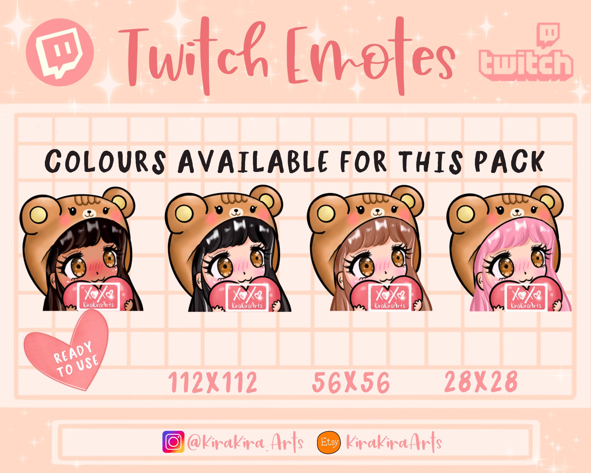 Twitch Emotes Chibi Chica Emotes / Piel rosa de pelo negro / - Etsy España