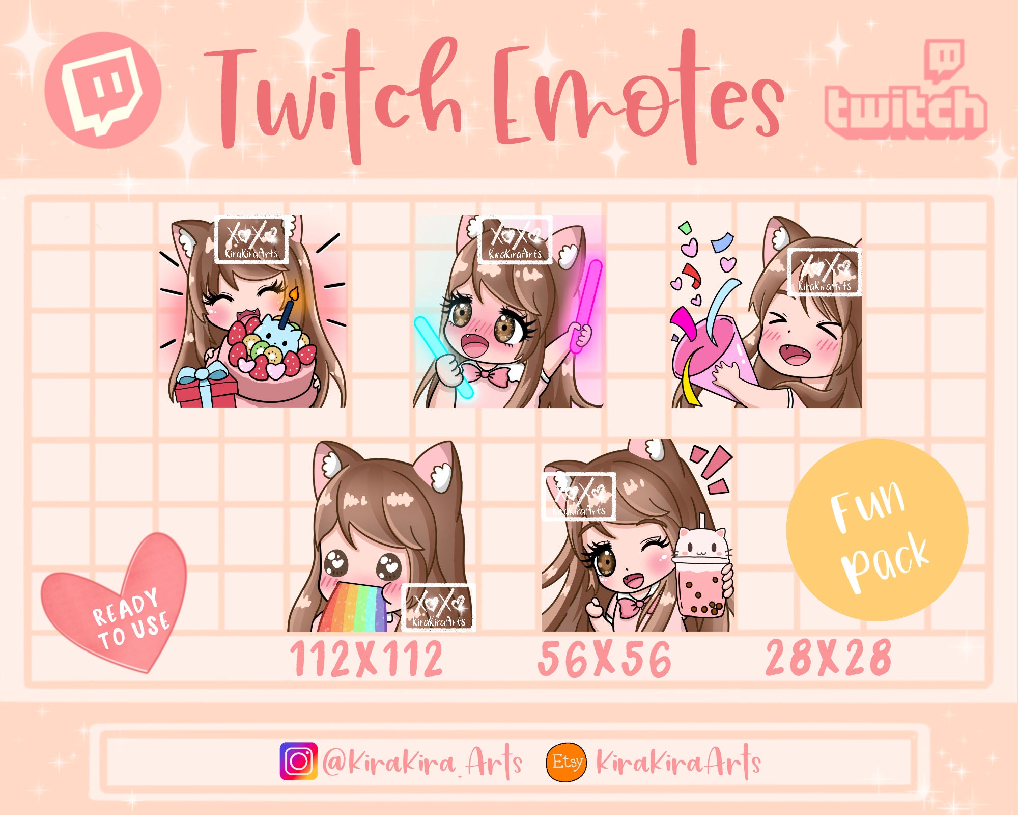 Twitch Emotes Chibi Girl Emotes Fun Pack Brown Hair Cat - Etsy Canada