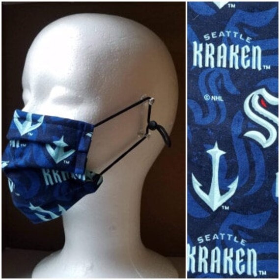 Seattle Kraken 100% Cotton Pleated Masks With Soft Adjustable | Etsy