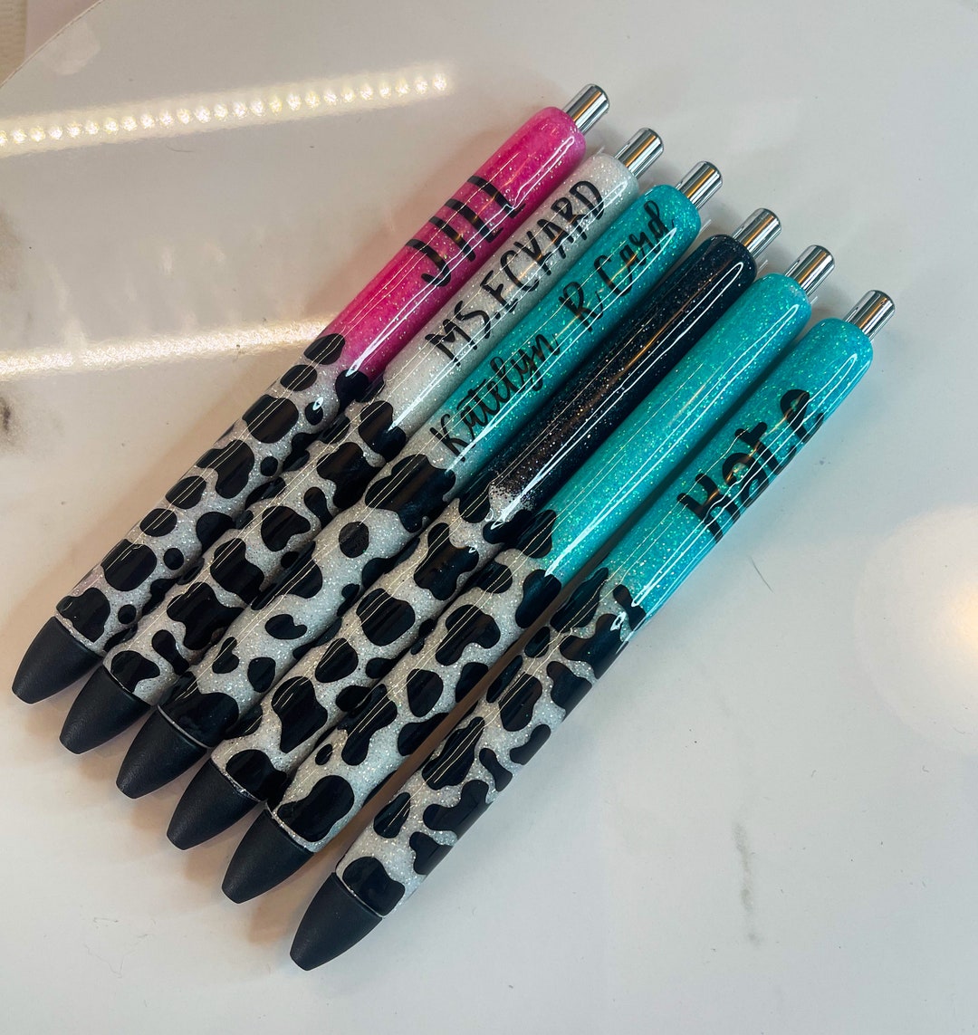 Personalized Cow Print Glitter Pen, Custom Resin Pen, Personalized Ink ...