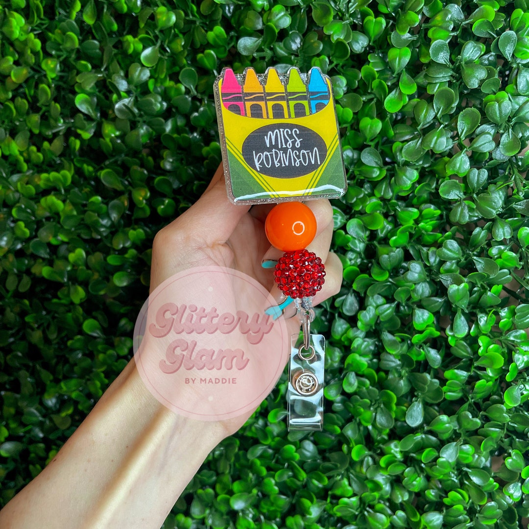 Personalized Crayon Box Badge Reel - Teacher Gift - Teacher ...