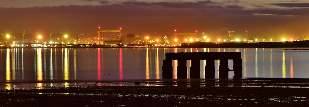 Belfast Cranes Docks Panorama Night Lights - Etsy