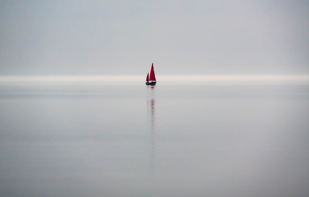 Lough Neagh Photo Print, Sailing Boat Red Sails, Misty Morning ...