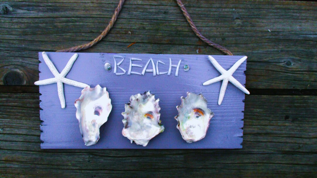 Shell on Barn Wood, Oyster Art, Beach Sign - Etsy