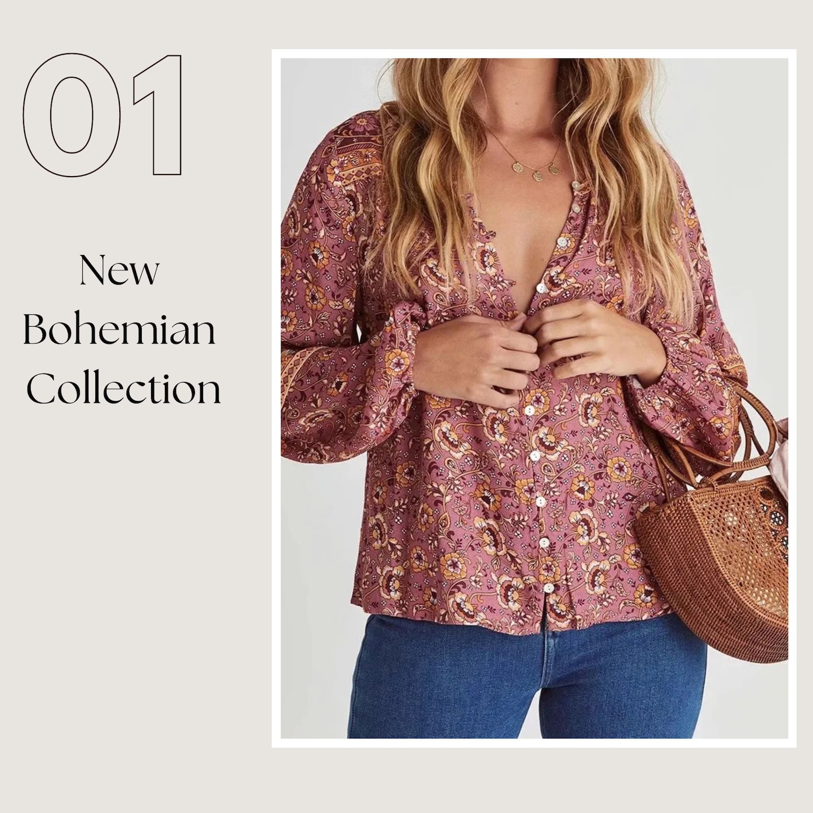 Bohemian Casual Button-up Shirt-boho Print Relaxed Fit Blouse-floral ...