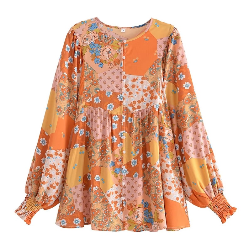 Fall COTTON Bohemian Long Sleeve Blouse, Boho Patchwork Blouse, Button ...