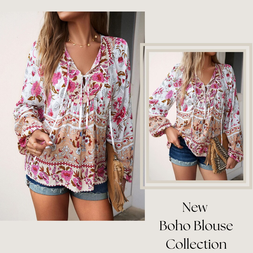 Ethereal Boho Long Sleeve Blouse Women's Bohemian Floral Shirt ...