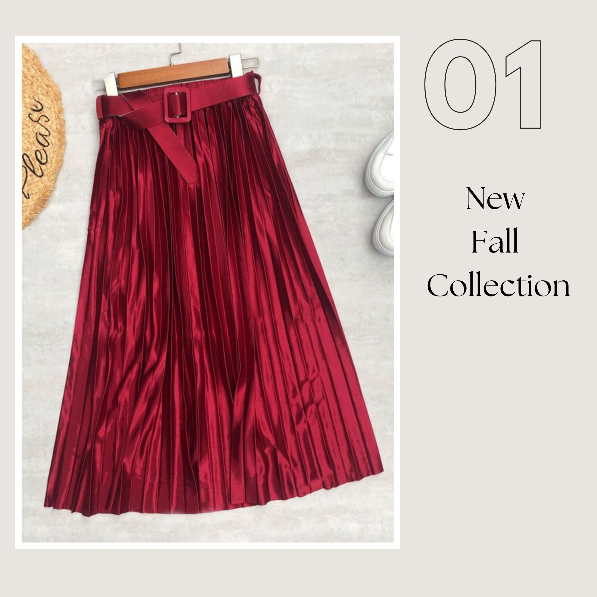 Fall Pleated Midi Skirt for Woman, Autumn A Line Skirt, Chiffon High ...