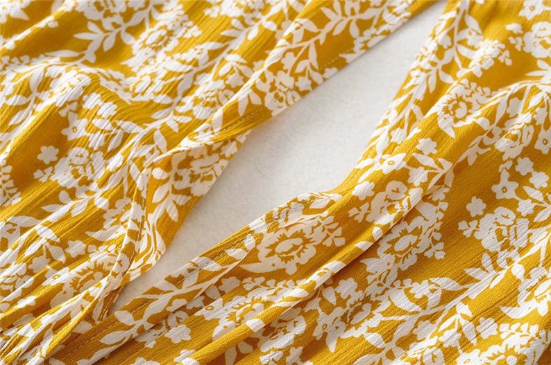 TINA Bohemian Yellow Deep V Neck Maxi Floral Dress Boho Dresses for ...