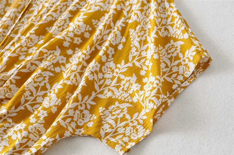 TINA Bohemian Yellow Deep V Neck Maxi Floral Dress Boho Dresses for ...