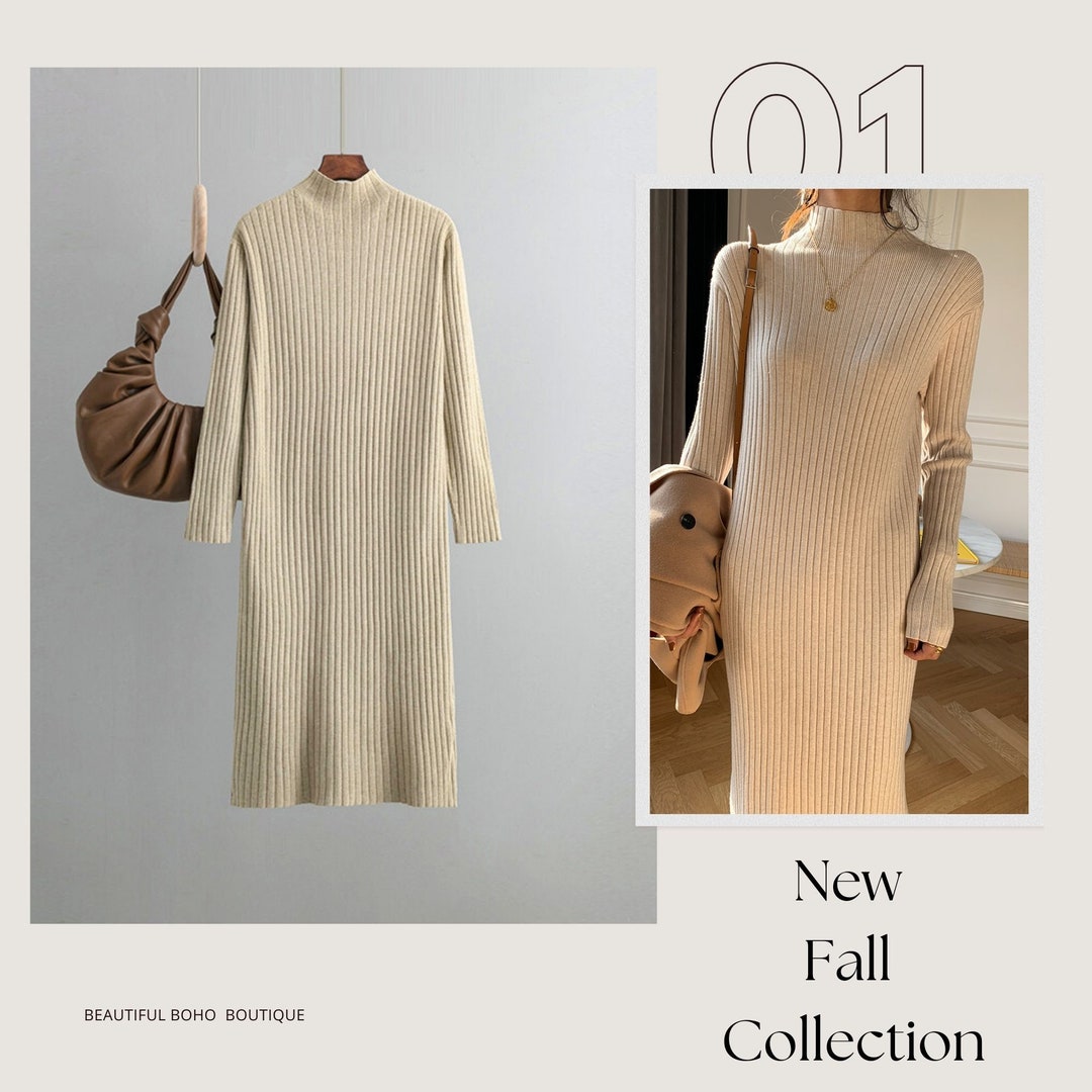 Fall Turtleneck Sweater Dress Winter Maxi Dress for Woman - Etsy