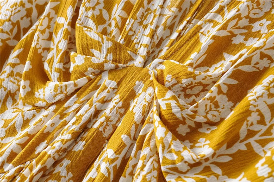 TINA Bohemian Yellow Deep V Neck Maxi Floral Dress Boho Dresses for ...