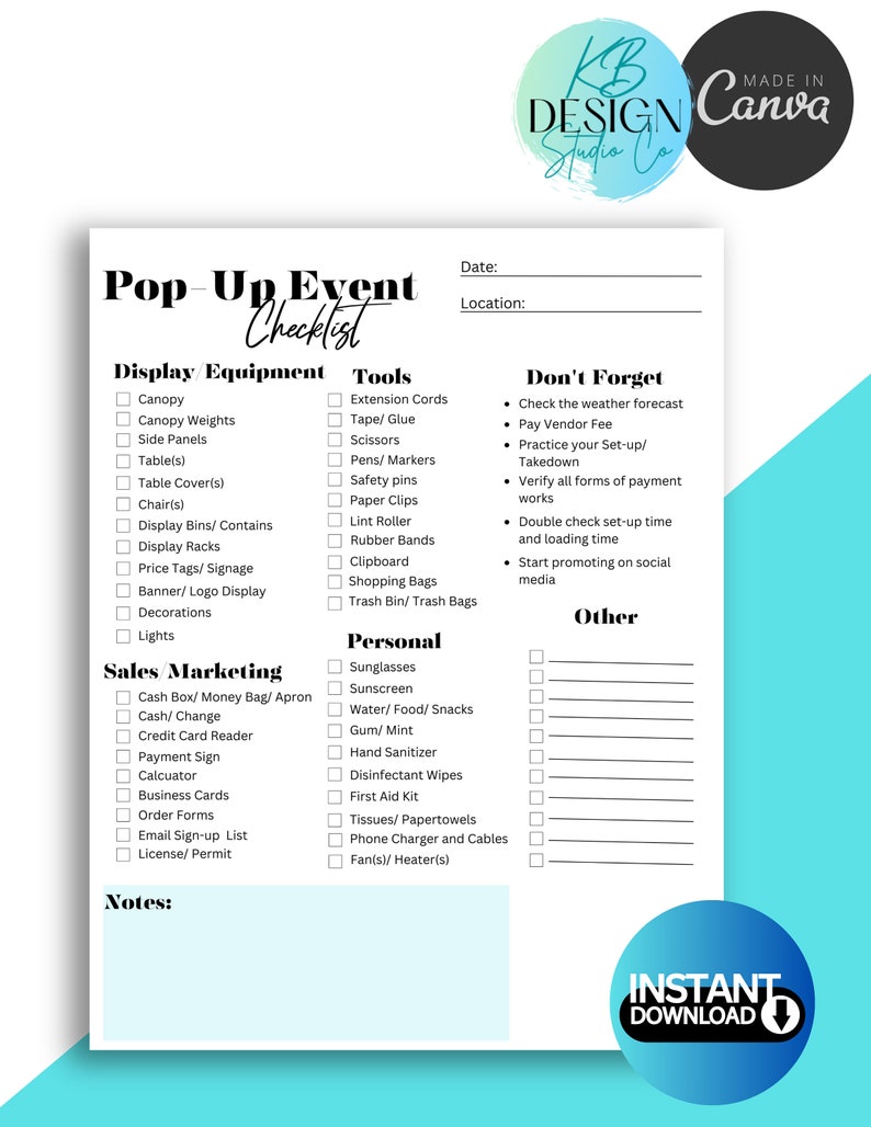Pop-up Shop, Craft Show, and Market Checklist | Pop-up Shop Checklist, Craft Show Checklist ...