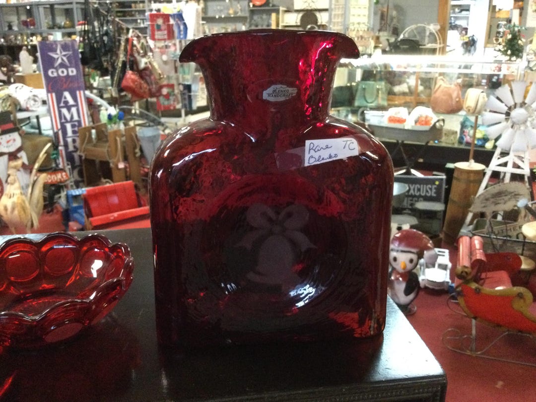 Blenko Christmas Water Bottle W/bells Engraving - Etsy