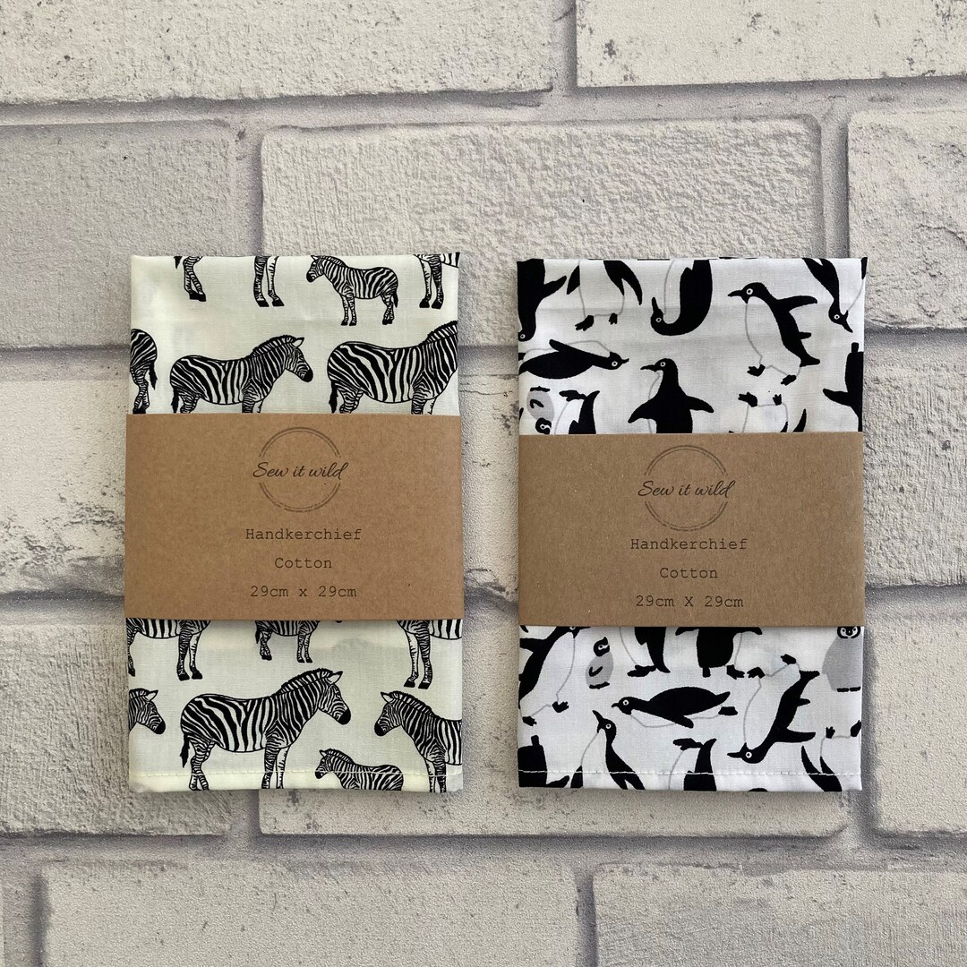 Handkerchief/ Hankie Reusable Washable Cotton Penguins Zebra ...