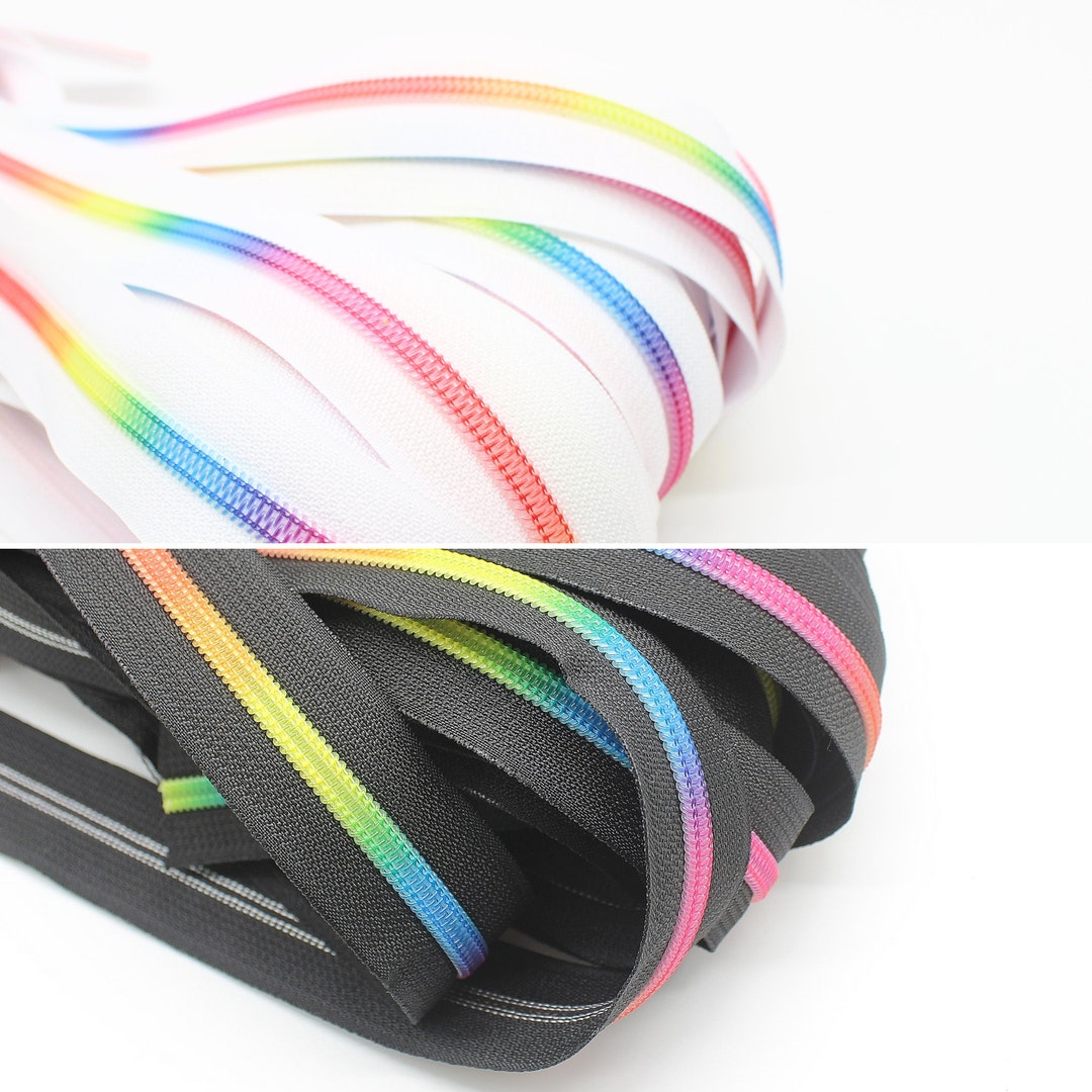 NEW 1 M Endless Zipper 6 Mm Rainbow Including 3 Zippers unlock Black ...