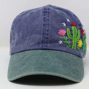 Hand Embroidered Cactus Cacti Hat Cap, Wash Cotton Baseball Cap, 2 Tone ...