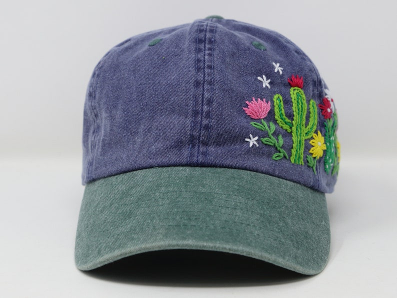 Hand Embroidered Cactus Cacti Hat Cap, Wash Cotton Baseball Cap, 2 Tone ...