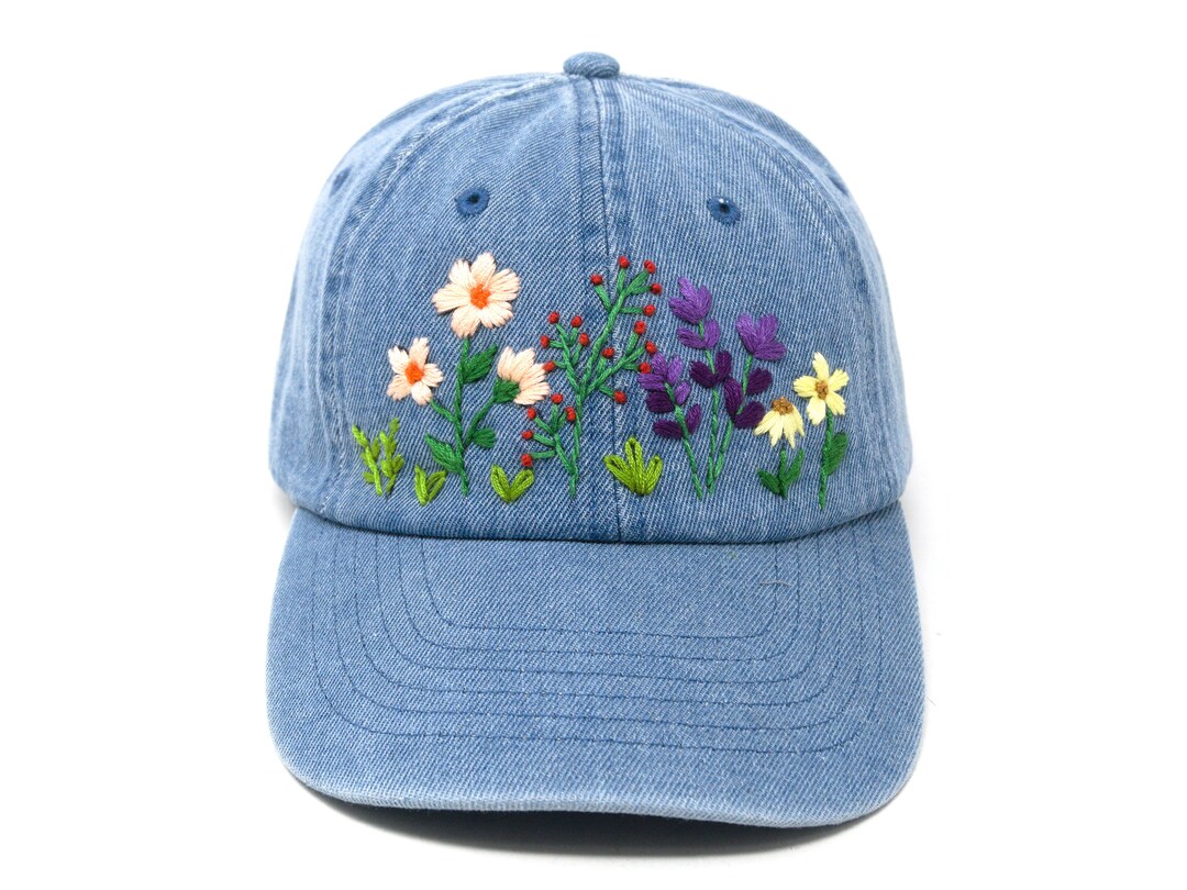Hand-stitched Blossom Cotton Baseball Cap Denim Blue - Bold and ...