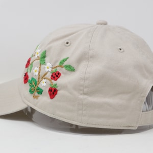 Strawberry Embroidered Baseball Cap, Large Hand Embroidered Flower Hat ...