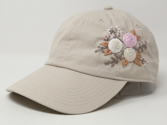 100% Cotton Baseball Cap Hand Embroidered Rose Flower Hat - Etsy