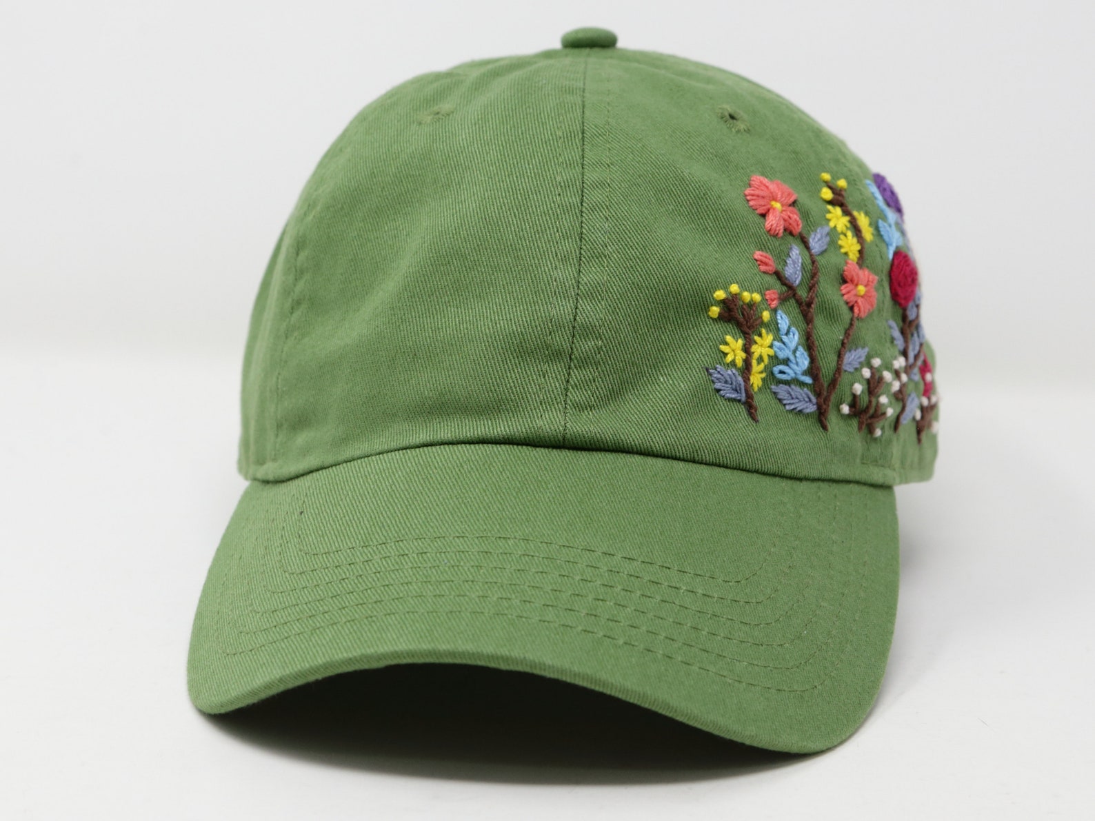 Hand Embroidered Flower Garden Cotton Baseball Cap Hand - Etsy