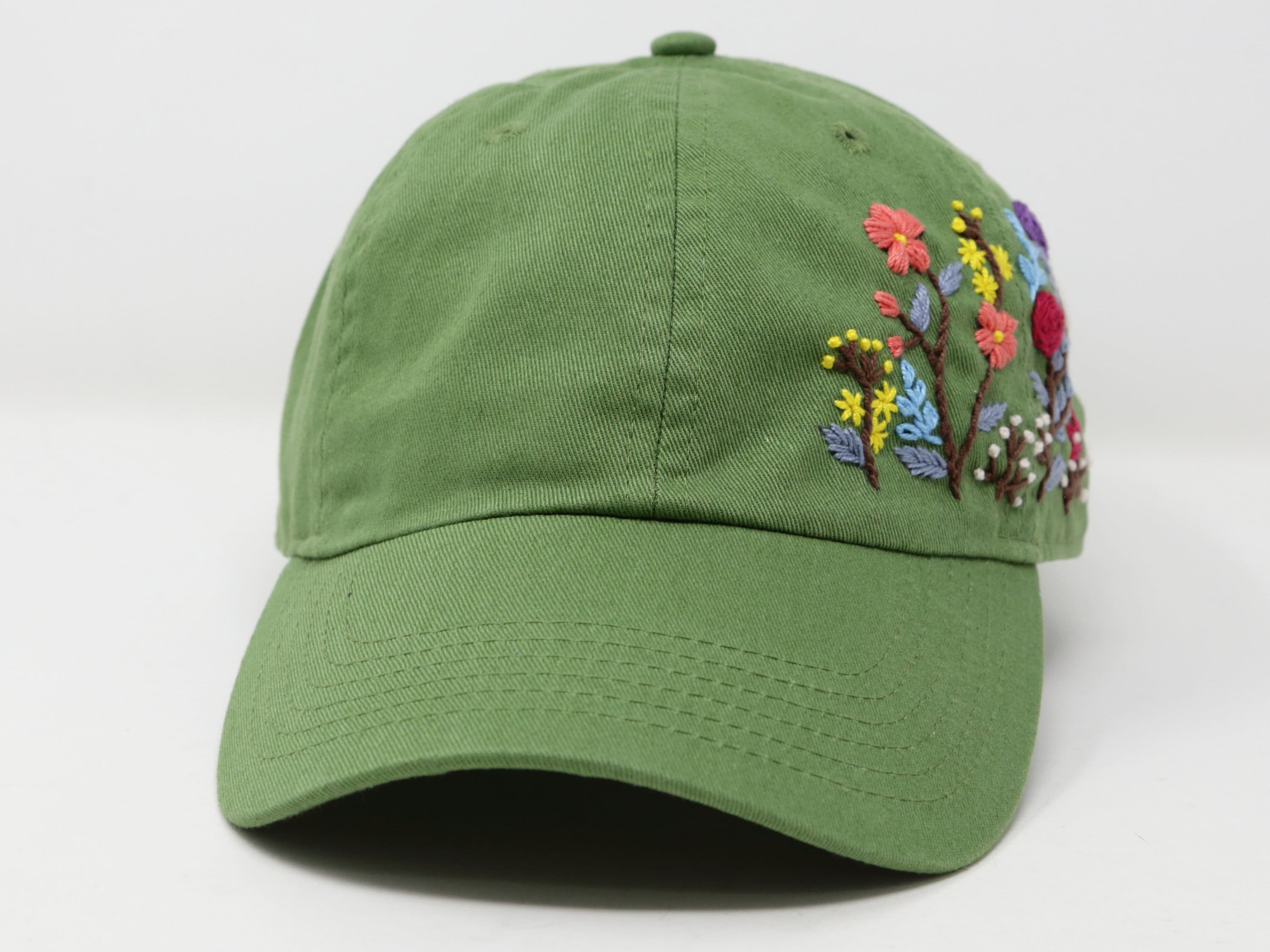 Hand Embroidered Flower Garden Cotton Baseball Cap Hand - Etsy