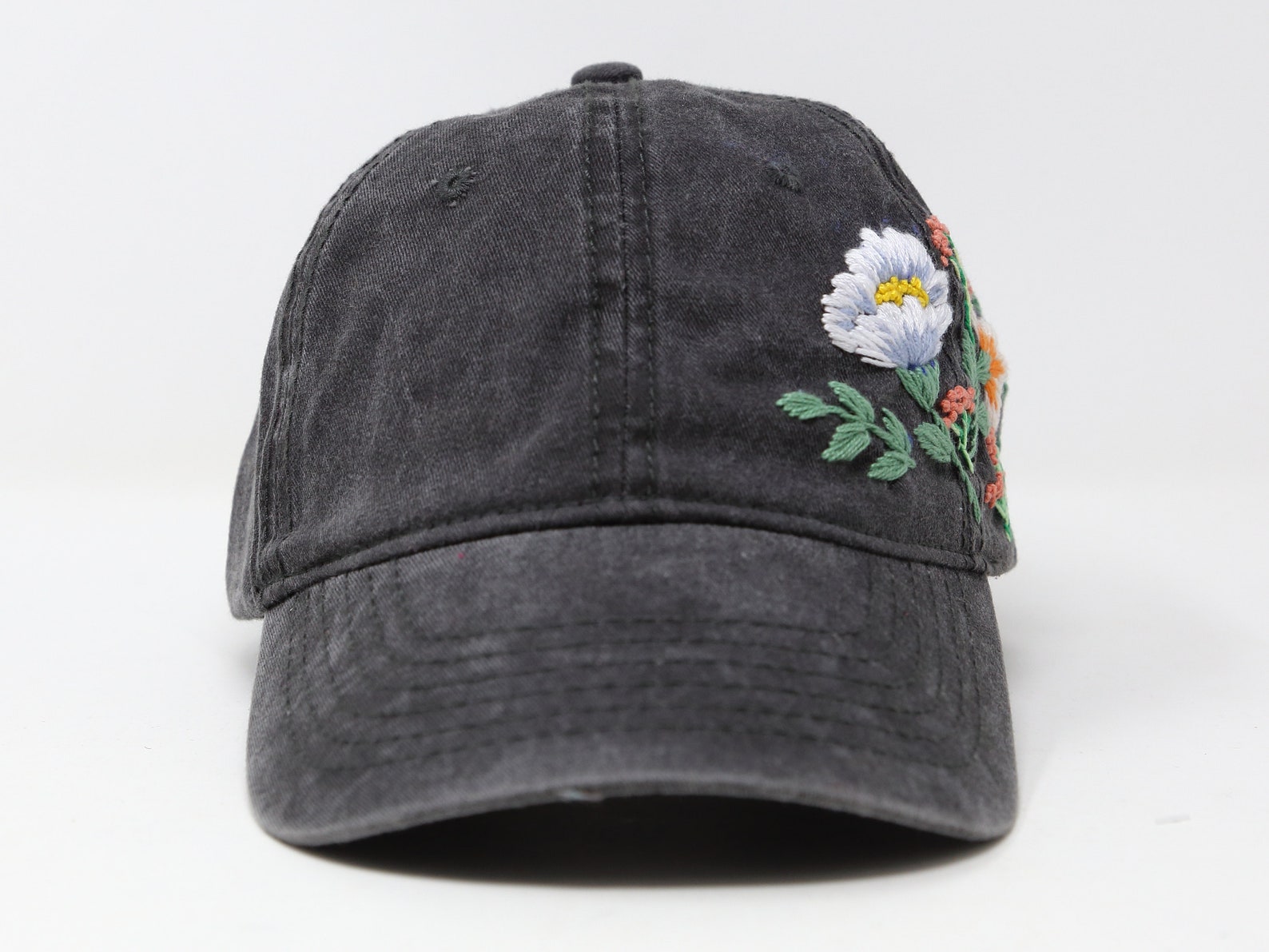 Hand Embroidered Big Flower Mix Garden Baseball Hat Curved - Etsy