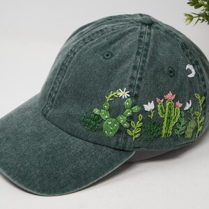Cactus Embroidered Wash Cotton Baseball Cap, Hand Embroidered Sun Hat ...