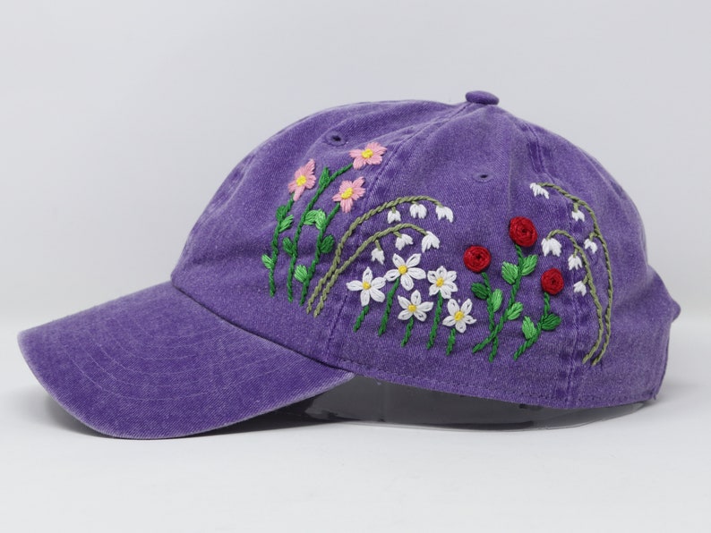 Wash Cotton Purple Baseball Cap Hand Embroidered Flower Hat - Etsy