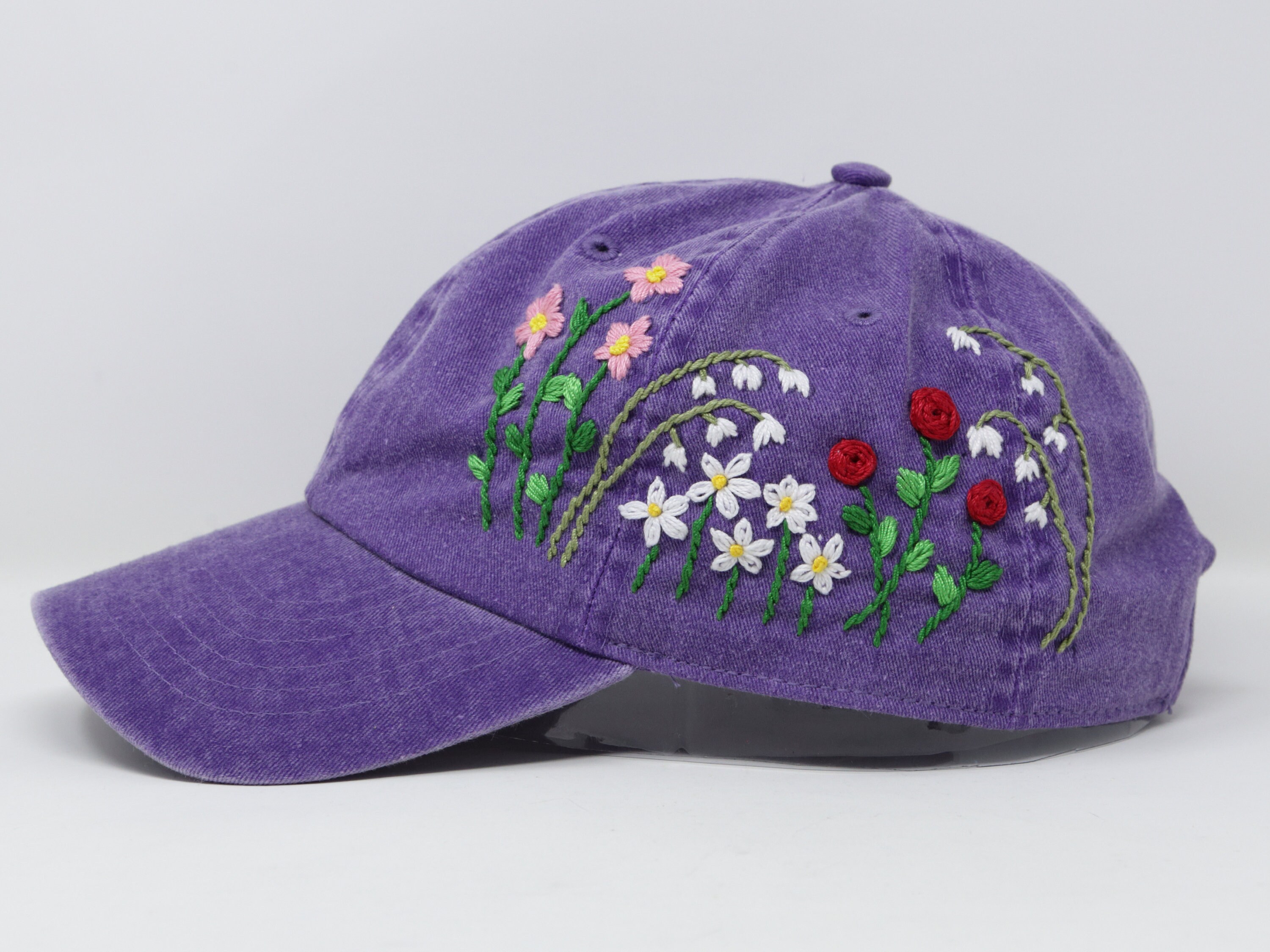 Wash Cotton Purple Baseball Cap Hand Embroidered Flower Hat - Etsy