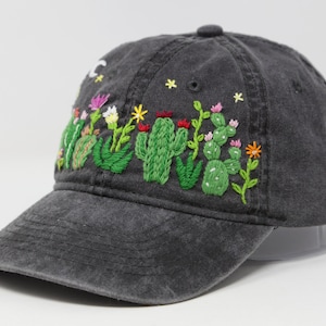 Cactus Theme Baseball Cap, Hand Embroidered Handmade Wash Cotton ...