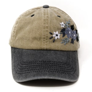 Bohemian Flower Curved Brim Sun Hat Black Khaki - Handmade Embroidery ...