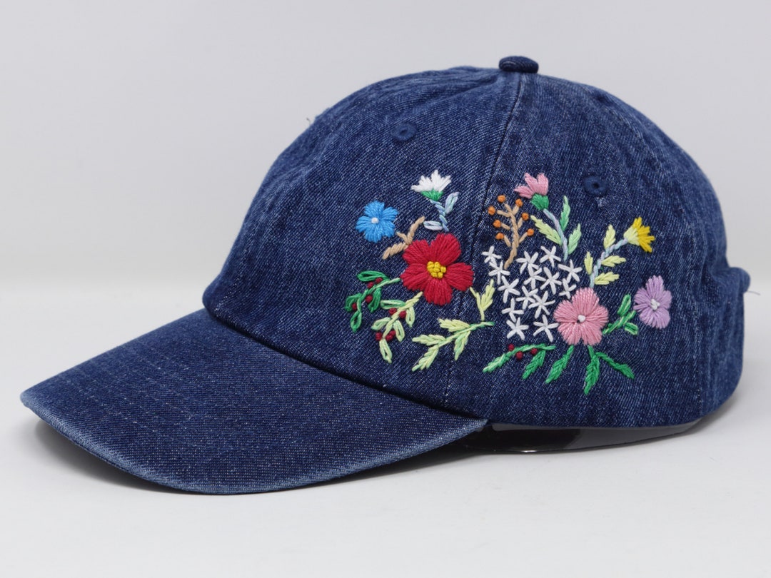 Flower Embroidered Baseball Cap, Large Hand Embroidered Flower Hat ...