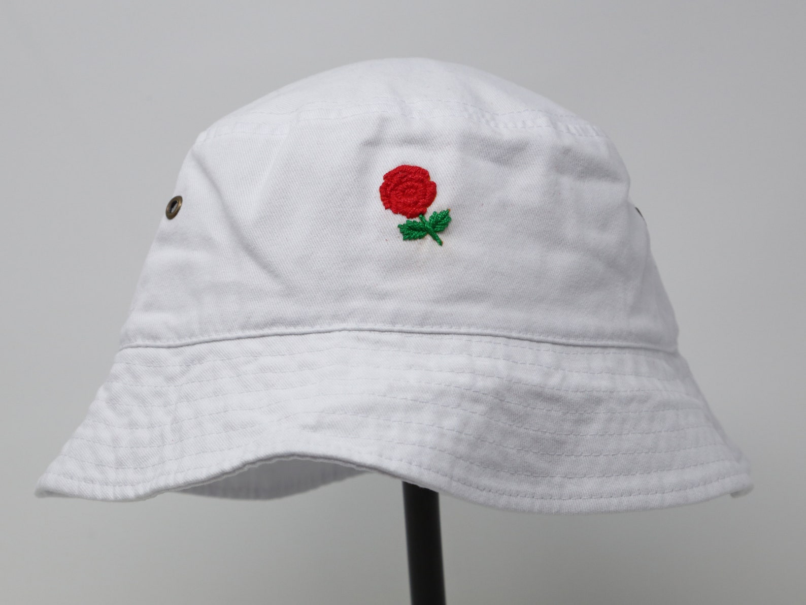 Washed Cotton Bucket Hat Hand Embroidered Single Rose Flower Etsy