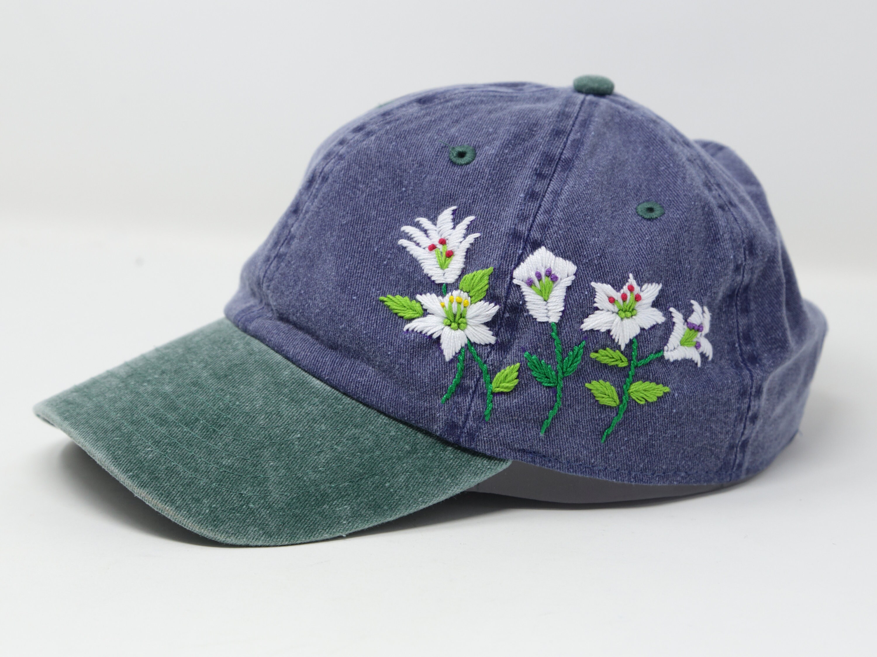 Hand Embroidered Lilium Flower Hat Cap Wash Cotton Baseball - Etsy
