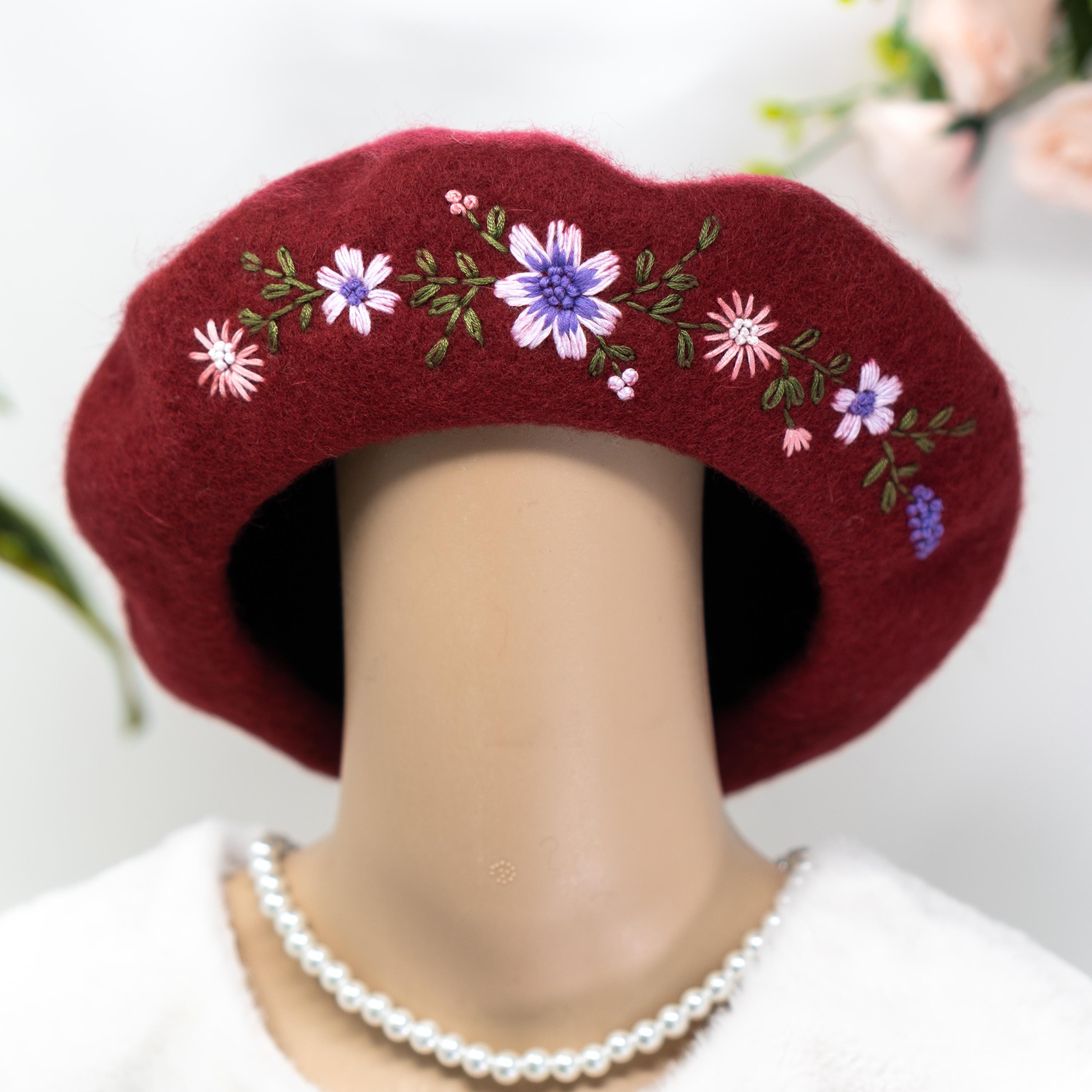 Bohemian Floral Embroidered Wool Beret | Handcrafted French Beret for ...