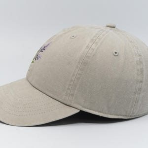Lavender Flower Embroidered Baseball Cap, Washed Cotton Curve Brim ...