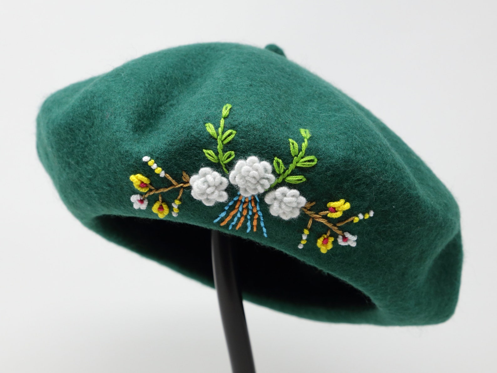 100% Wool Beret Hat Winter French Cap W/ Hand Embroidered | Etsy